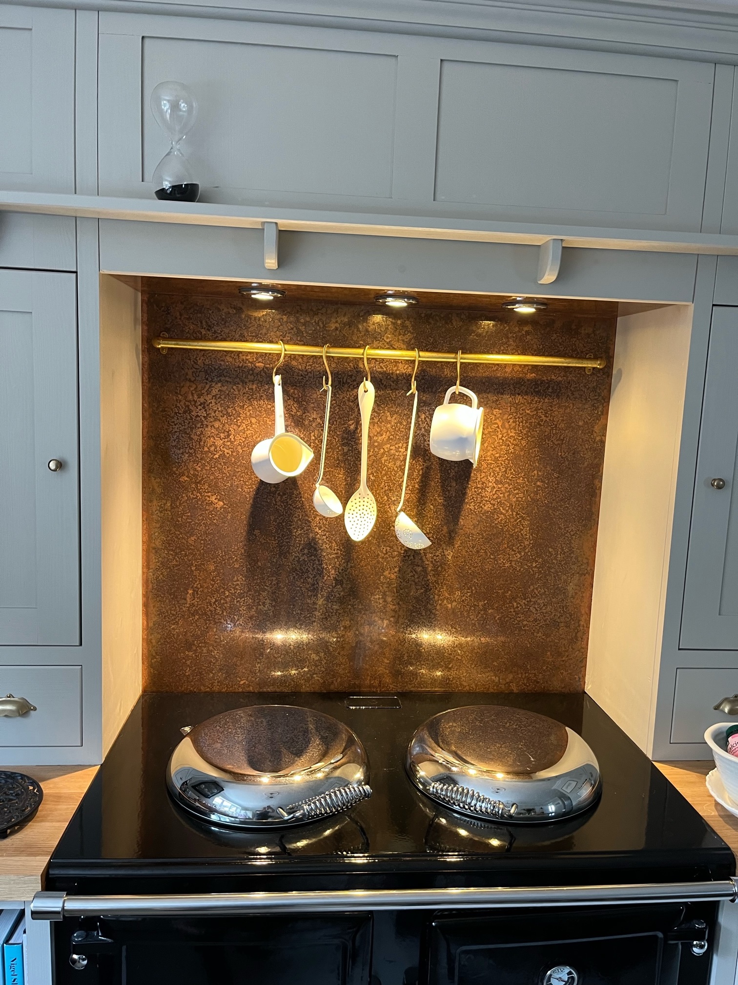 Brass and Copper Verdigris kitchen backsplash